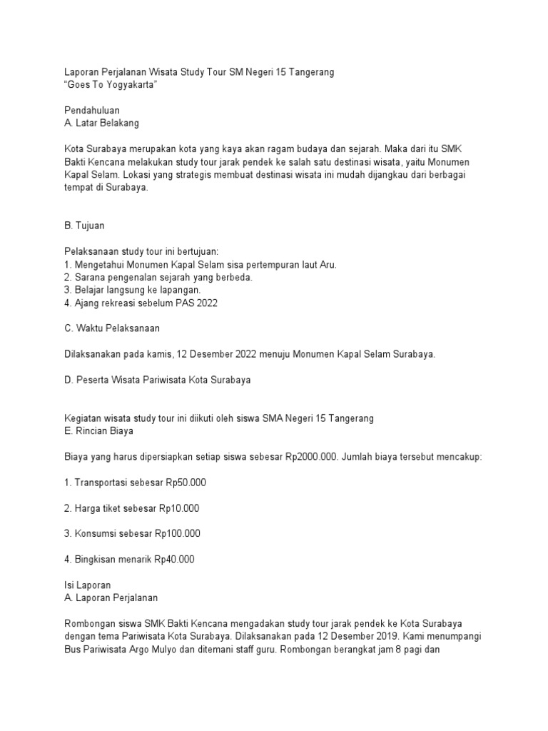 Laporan Perjalanan Wisata Study Tour SM Negeri 15 Tangerang | PDF | Perjalanan | Kajian Bahasa Asing