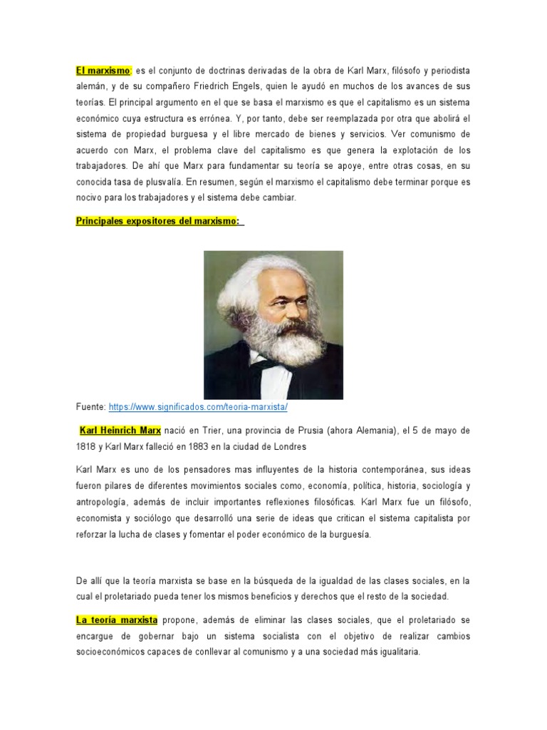 El origen y características de la teoría marxista según sus principales ...