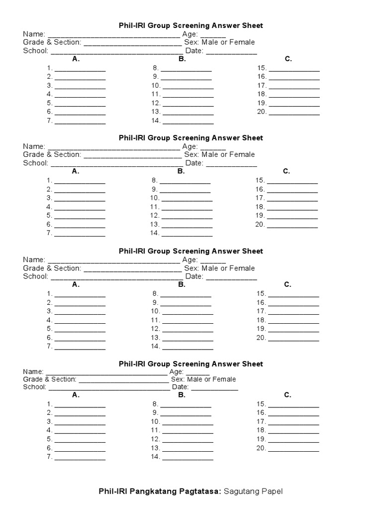Group Screening Test Answer Sheet | PDF | Pain | Chocolate