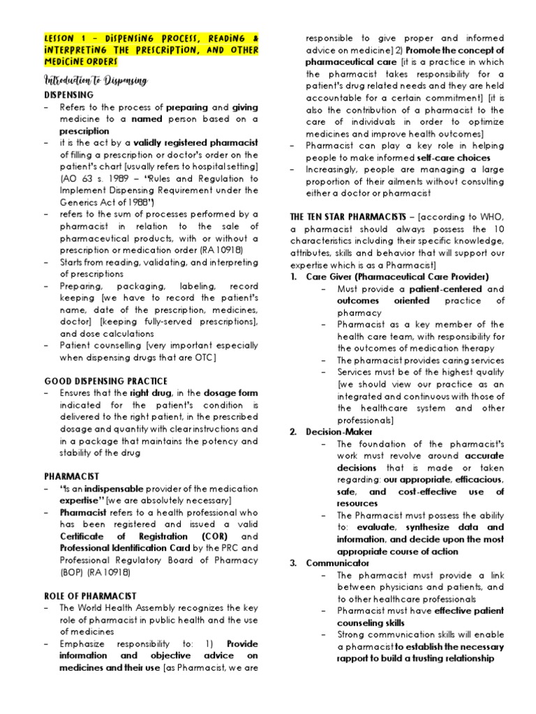 Dispensing Lec 2nd Yr 1st Sem | PDF | Pharmacy | Communication