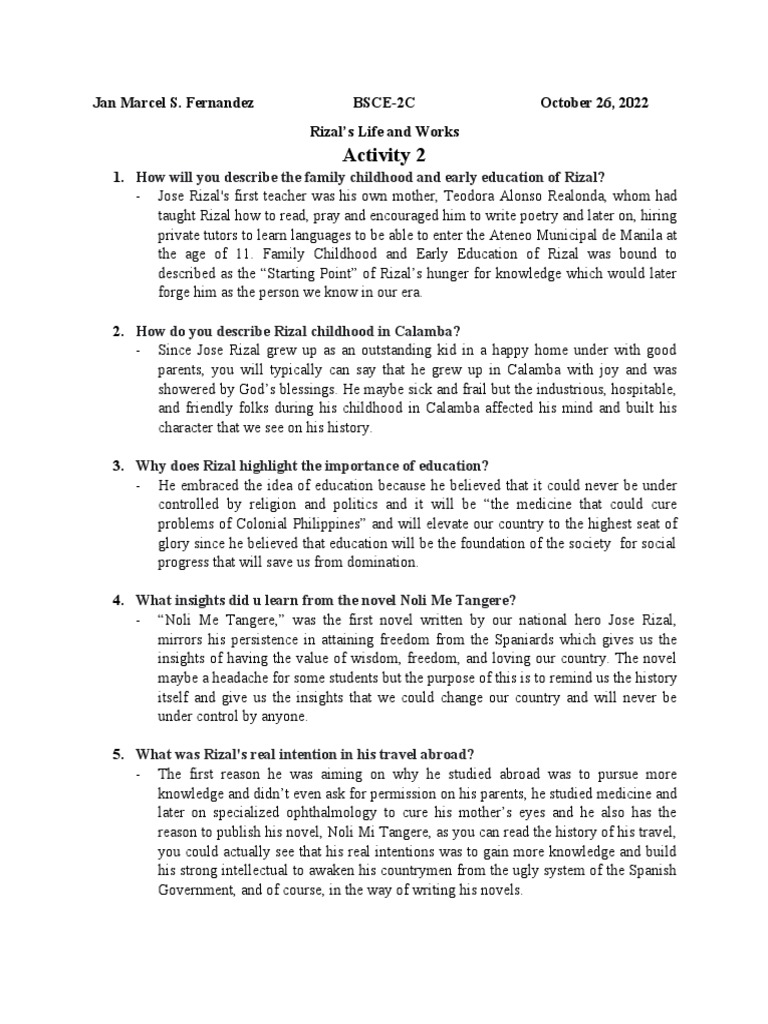 Rizal Activity 2 | PDF