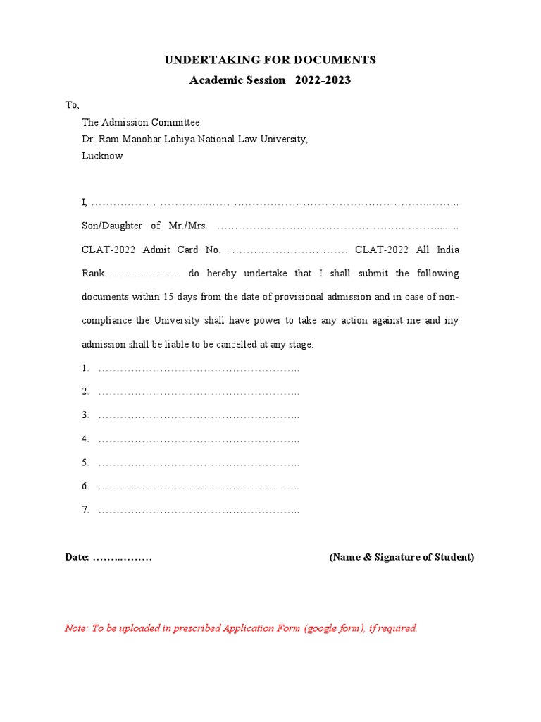 Undertaking Form 2022 | PDF