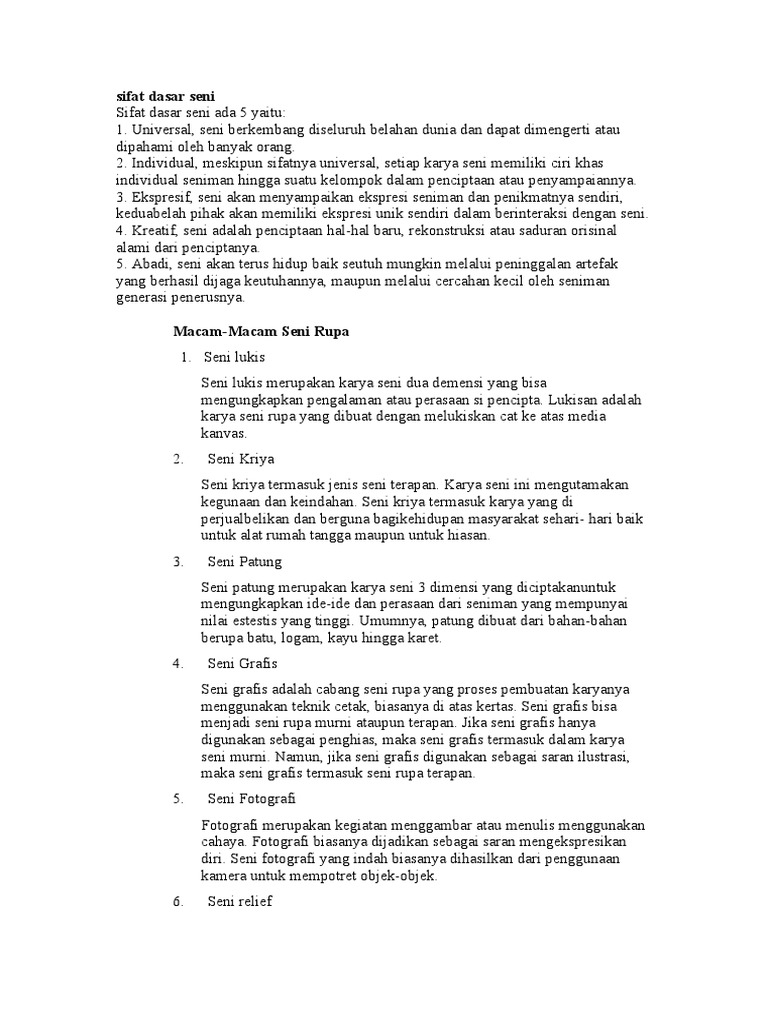 Sifat Dasar Seni Dan Macam Macam Seni | PDF