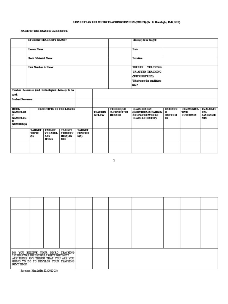 Micro Teaching Lesson Plan Template | PDF