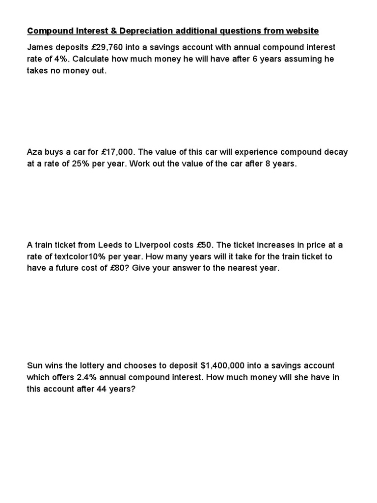 Compound Interest Practice Questions | PDF