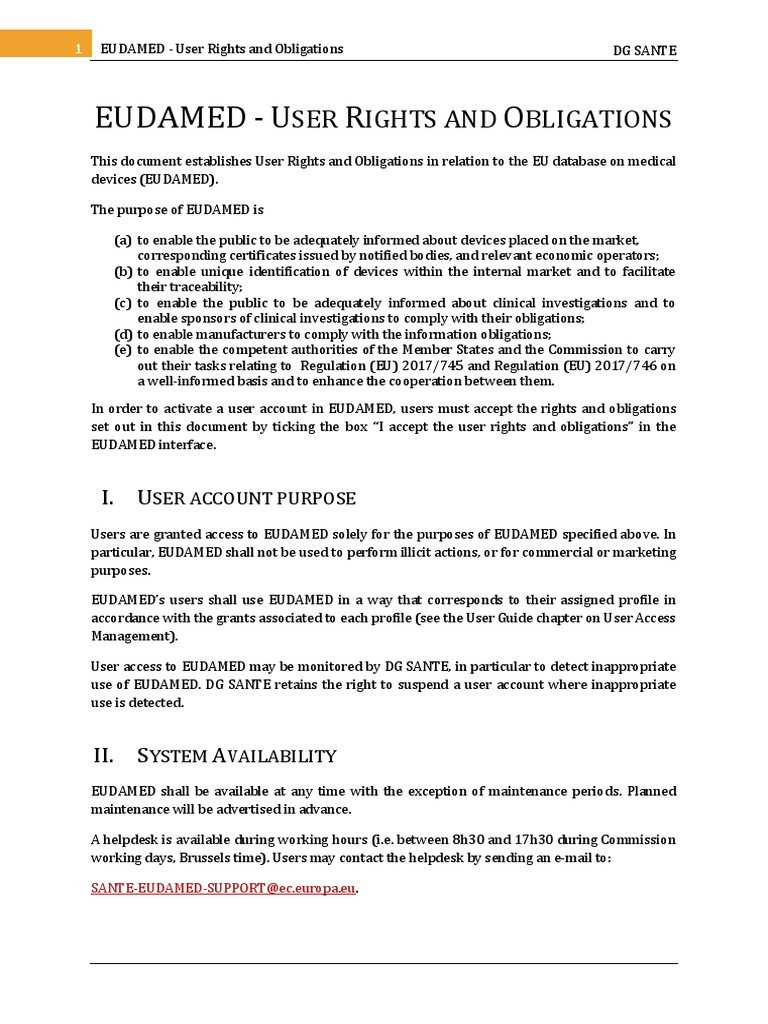 Users Rights Obligations en Eudamed | PDF | User (Computing) | Password