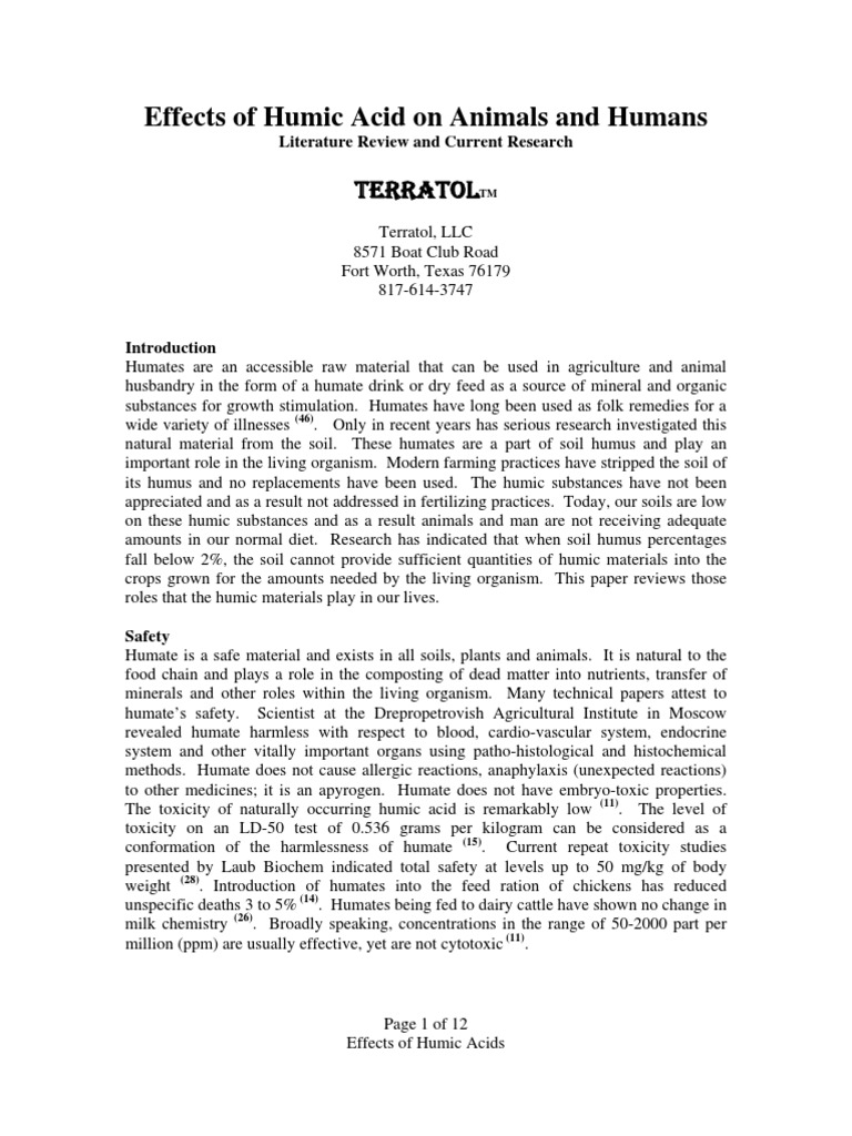 Effects of Humic Acid On Animals and Humans | PDF | Soil | Chemical ...