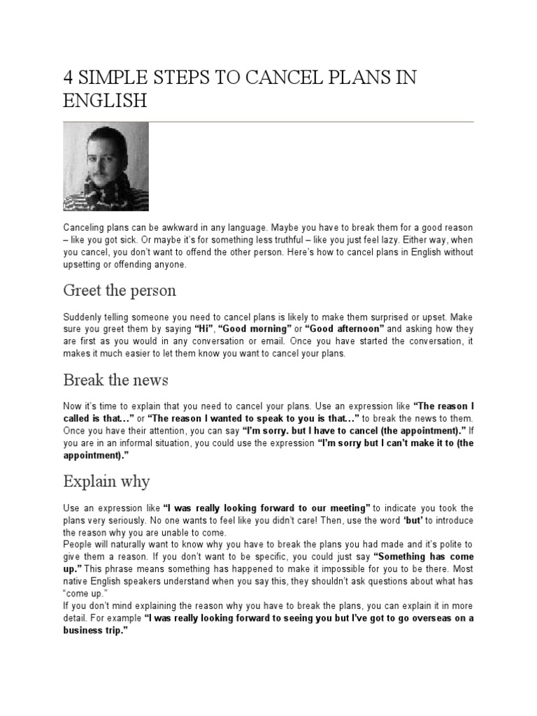 4 Simple Steps To Cancel Plans in English | PDF