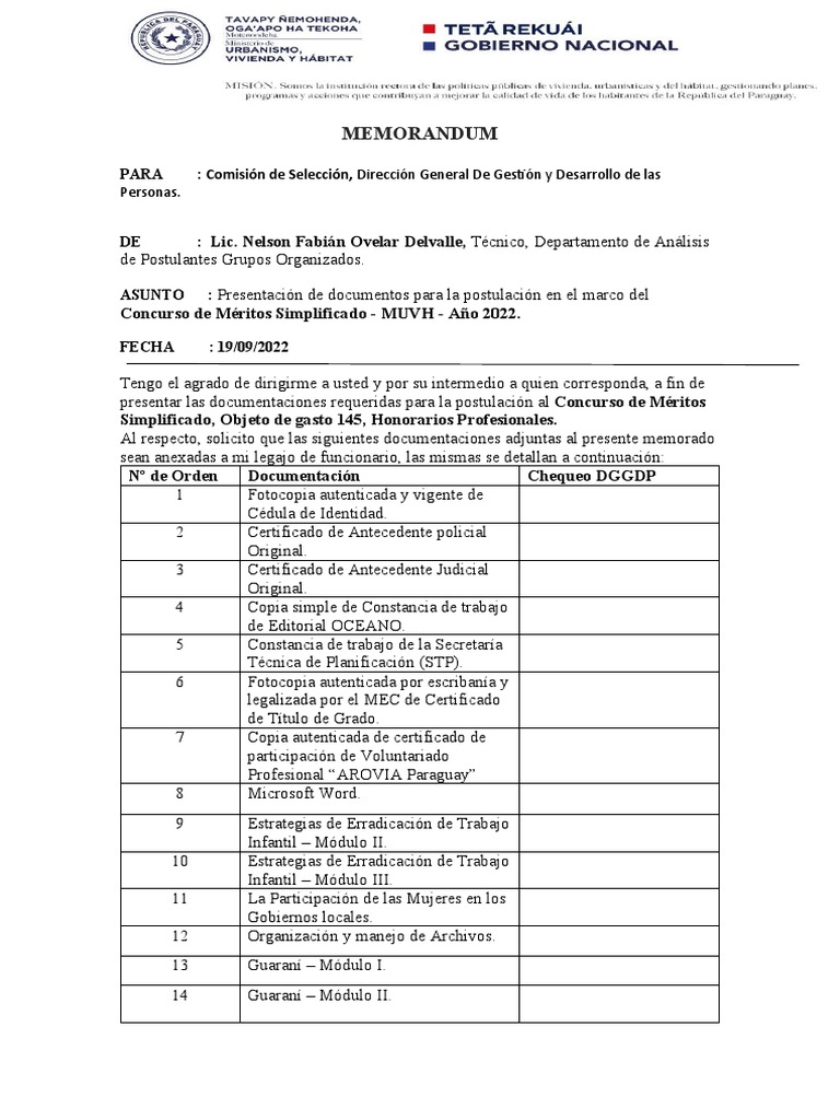 Modelo de Memo de Entrega de Documentos | PDF