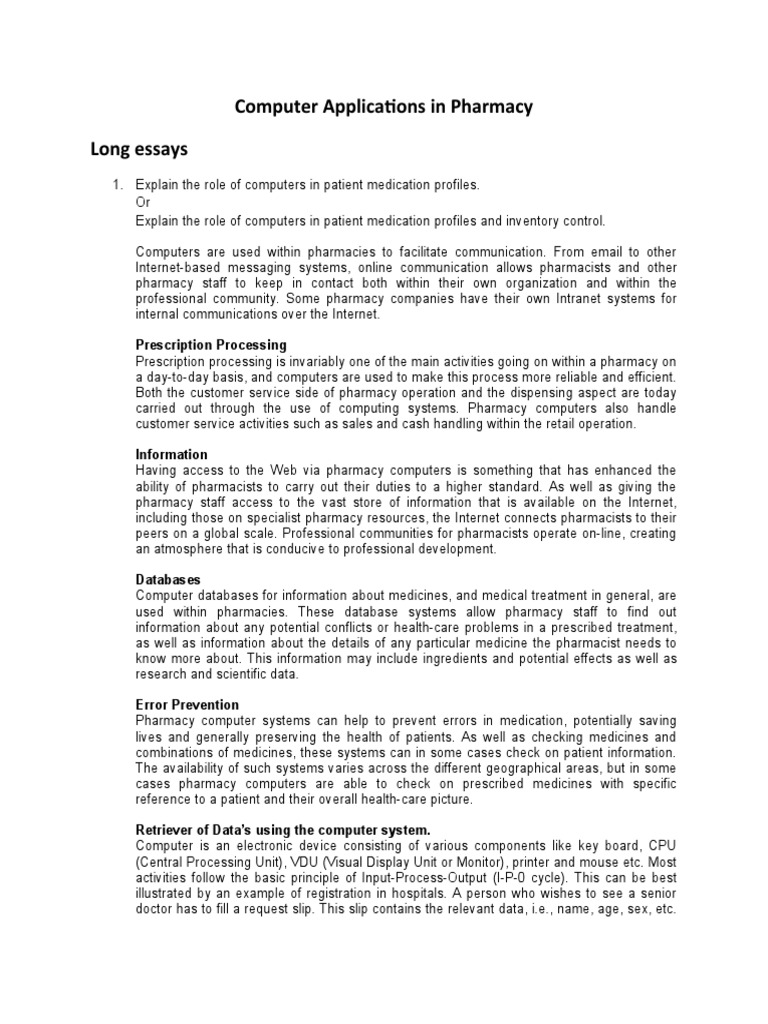 Computer Applications in Pharmacy | PDF | Pharmacy | Medical Prescription