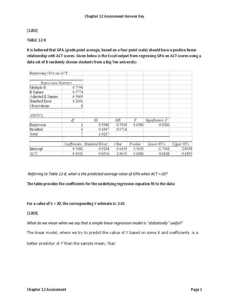 Chapter 12 Assessment Answers For Students | PDF | Regression Analysis ...