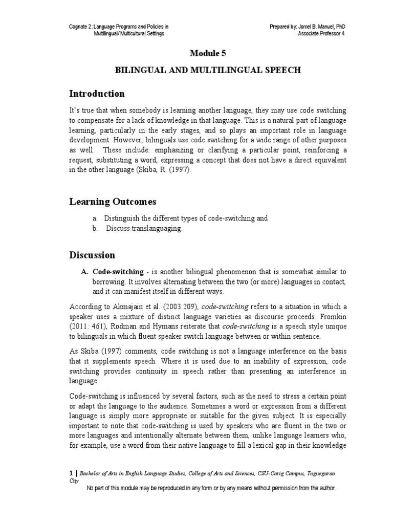 Module 5 Bilingual and Multilingual Speech | PDF | Multilingualism | Learning
