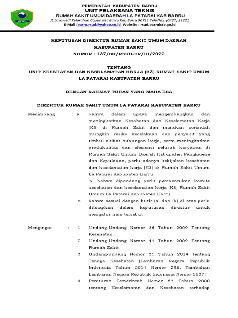 SK Komite K3 Rsud Barru MFK 3 Ep 1, MFK 4 Ep 1 Ep 2 | PDF