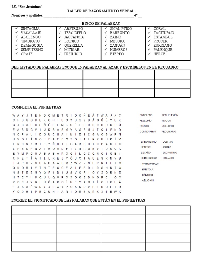 Bingo de Palabras y Significados | PDF | Artes del Lenguaje y Comunicación