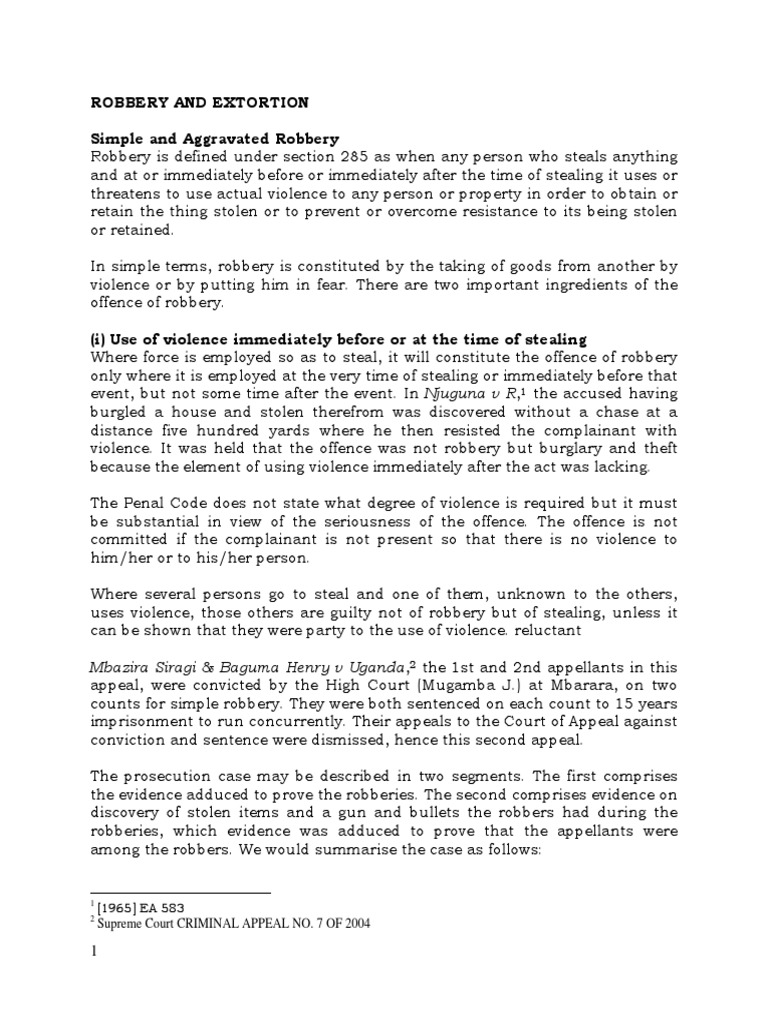 Robbery Class Notes | PDF | Theft | Robbery