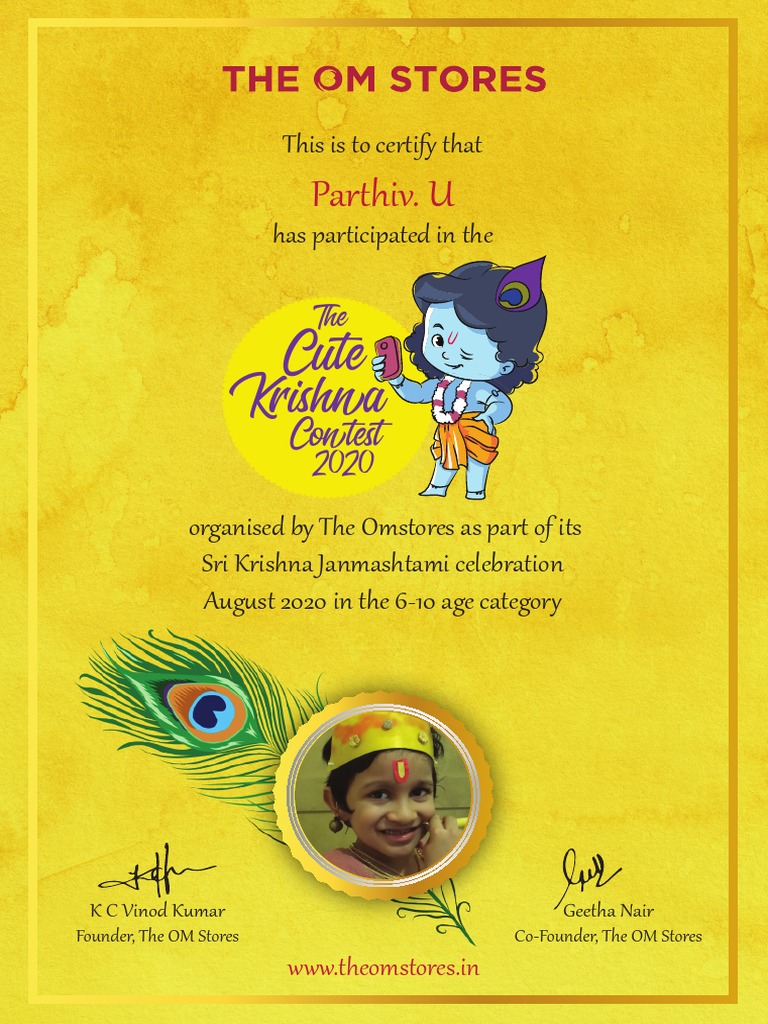 Parthiv - Krishna Certificate | PDF