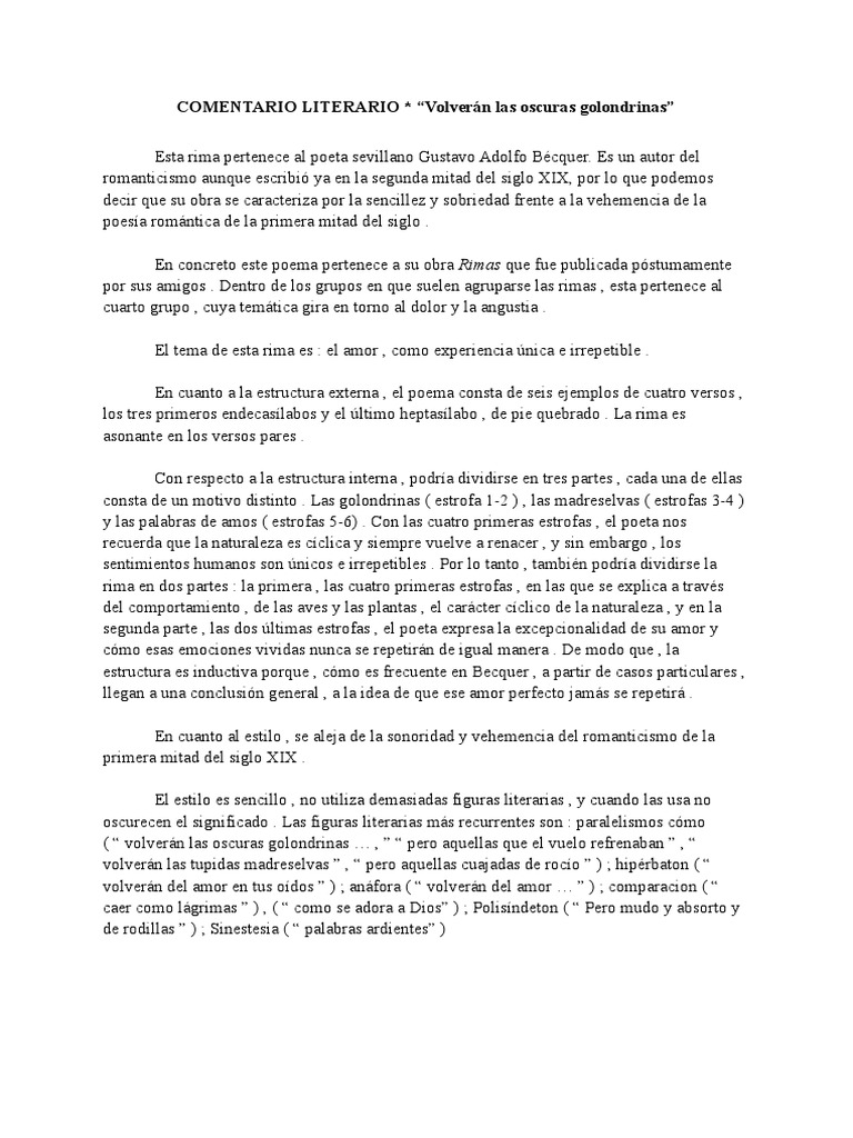 Volverán Las Oscuras Golondrinas | PDF | Poesía