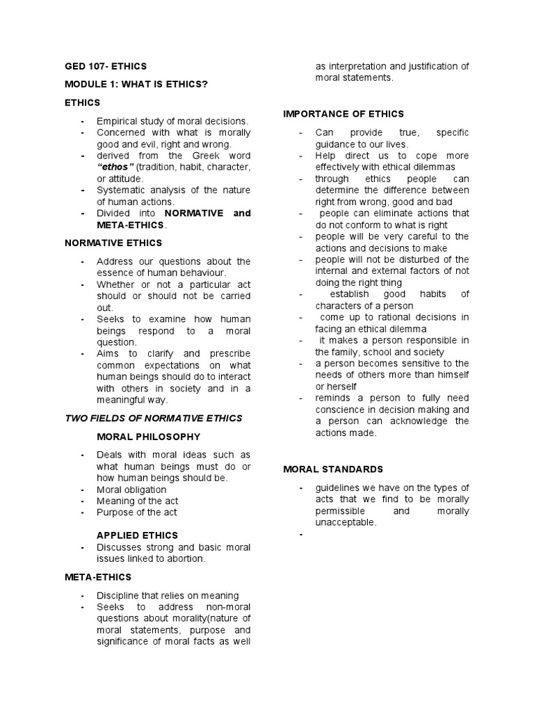 Ged 107 Reviewer | PDF | Morality | Applied Philosophy