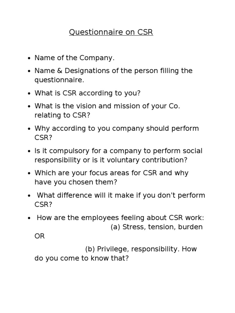 Questionnaire On CSR 1 | PDF