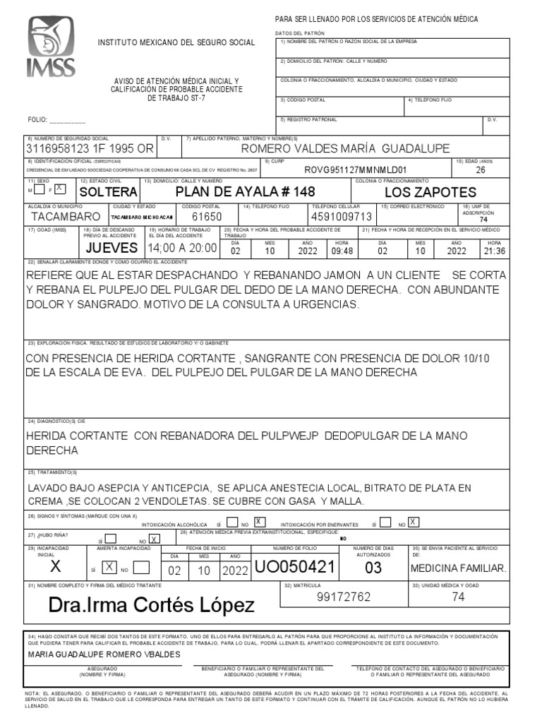 Formato ST-7 para Accidentes Laborales | PDF | Ciencias de la Salud ...