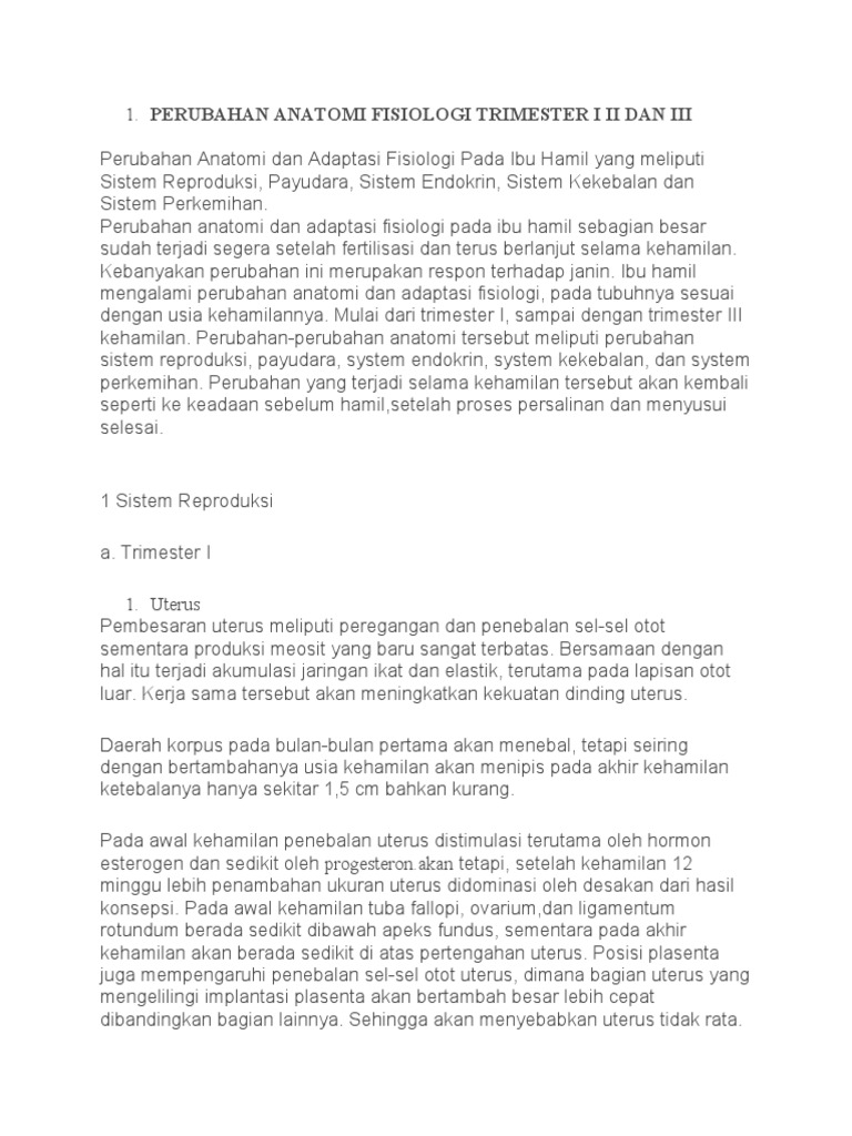 Perubahan Anatomi Fisiologi Trimester I II Dan III | PDF