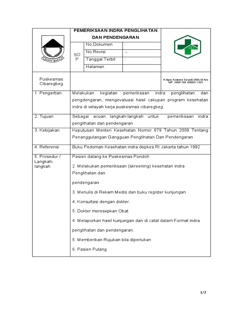 Sop Pemeriksaan Indera | PDF