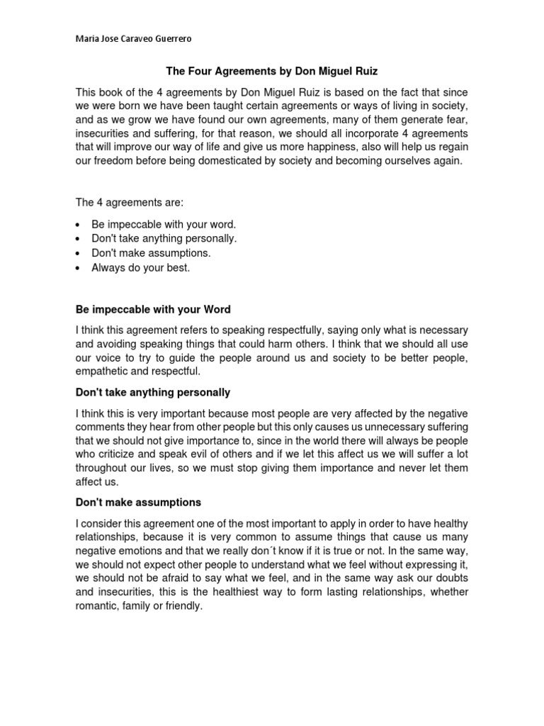 ESSAY 5. The Four Agreements by Don Miguel Ruiz | PDF | Self-Improvement