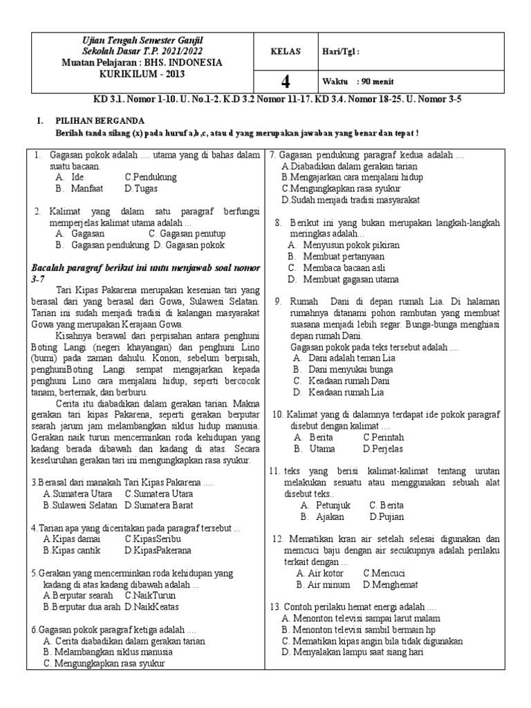 UTS Ganjil BI 20212022 | PDF