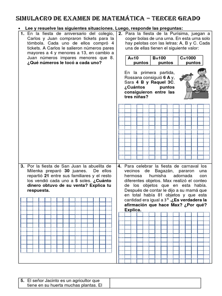 SIMULACRO DE MATEMÁTICA 3° GRADO... Ok | PDF