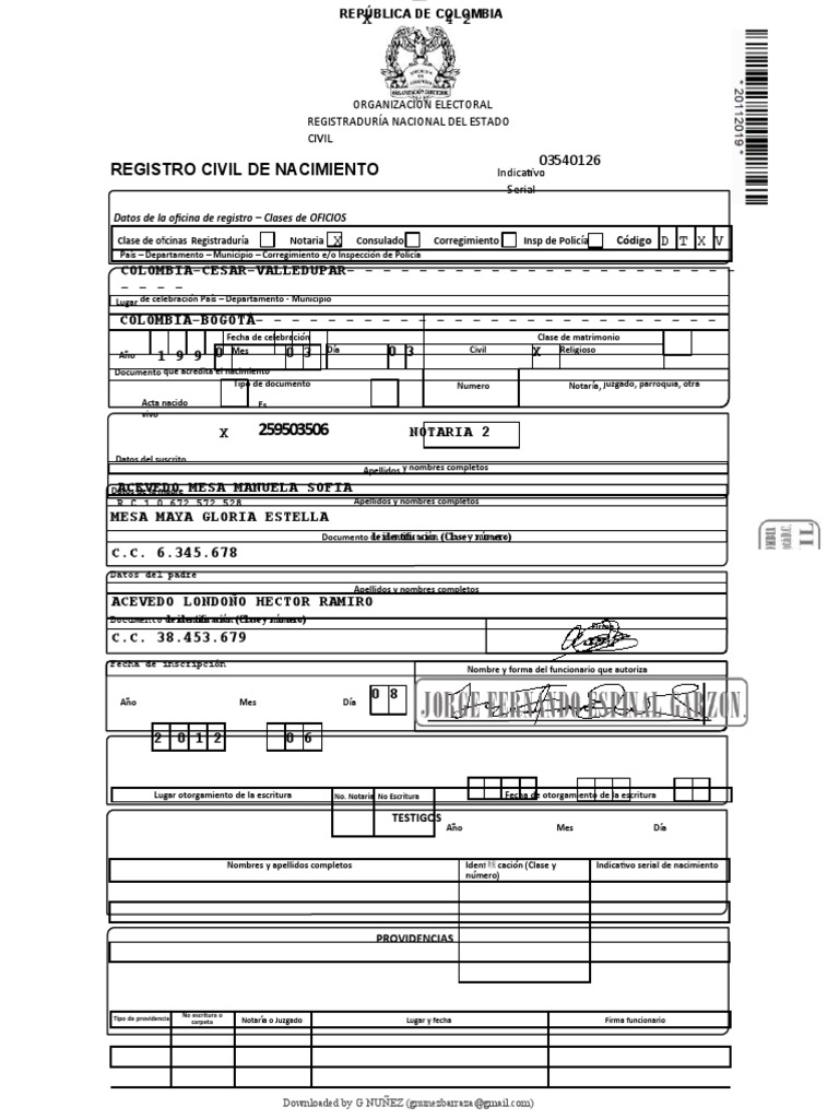Registro civil de nacimiento en Colombia | PDF | Gobierno | Derecho Civil (Common Law)