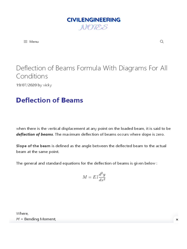 Deflection of Beams Formula With Diagrams For All Conditions | PDF ...