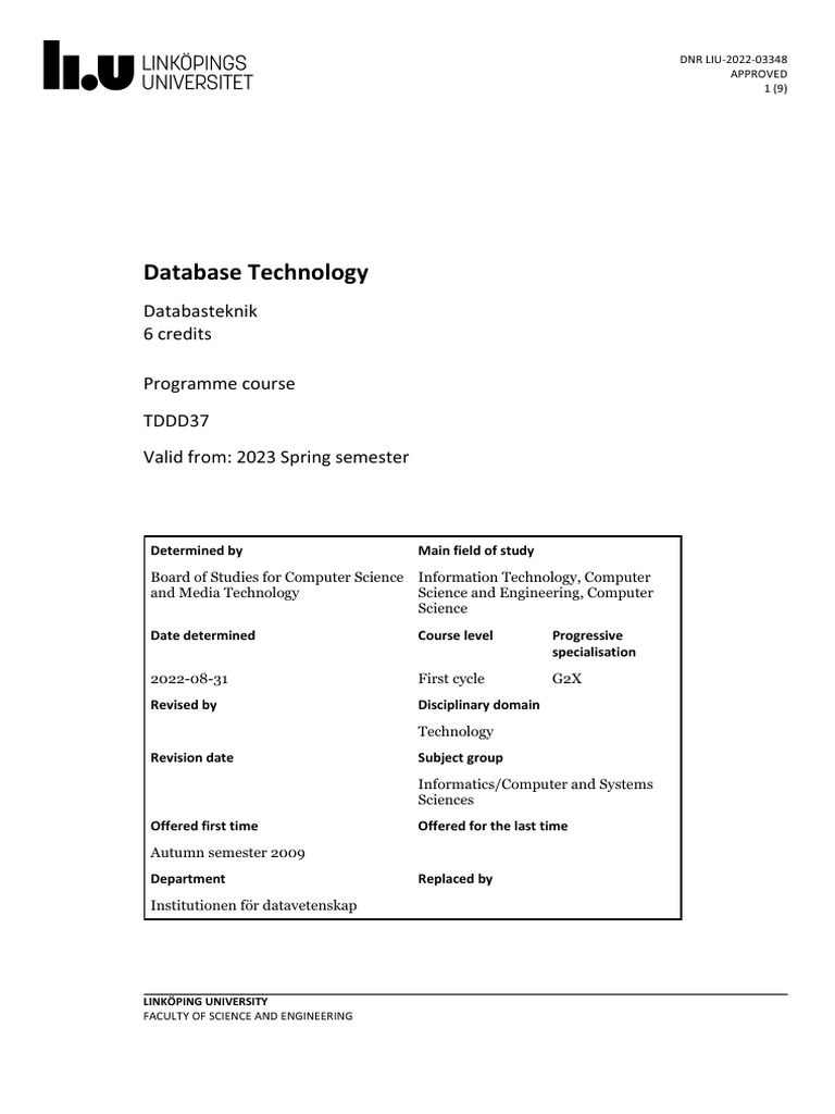 Syllabus Database Technology | Download Free PDF | Databases | Computer Science