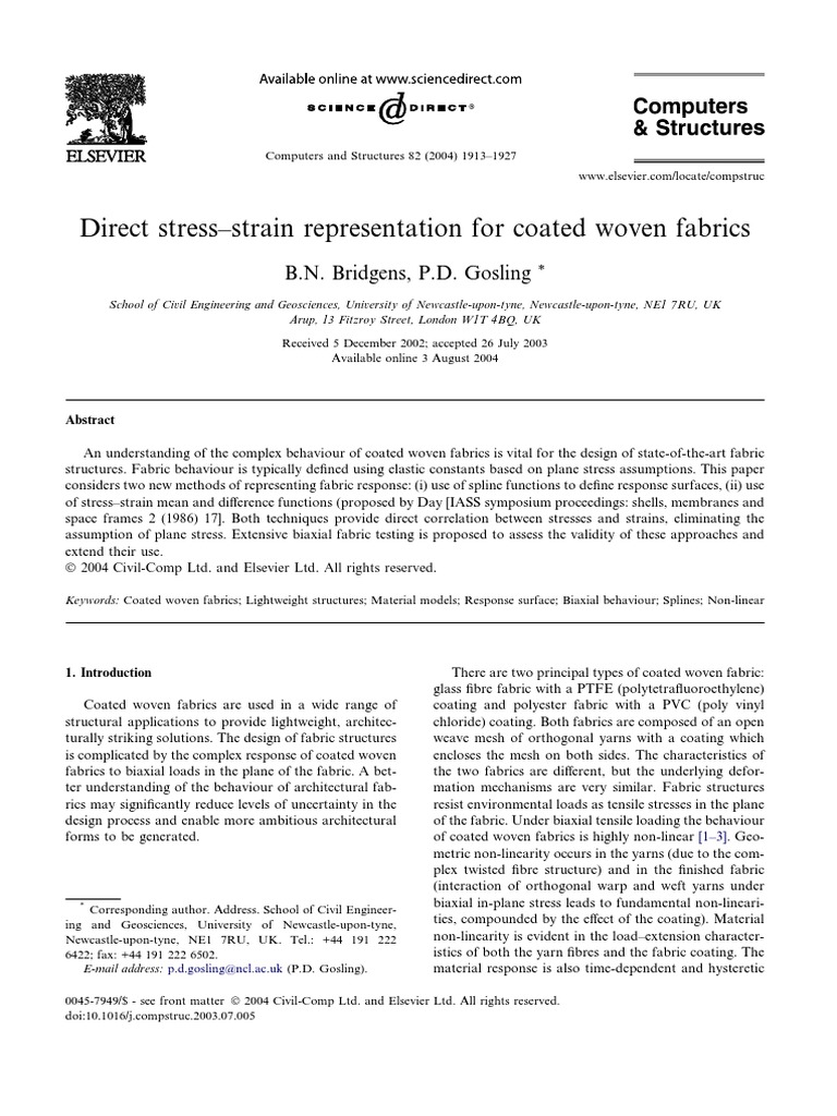Direct Stress-Strain Representation For Coated Woven Fabrics | Download ...