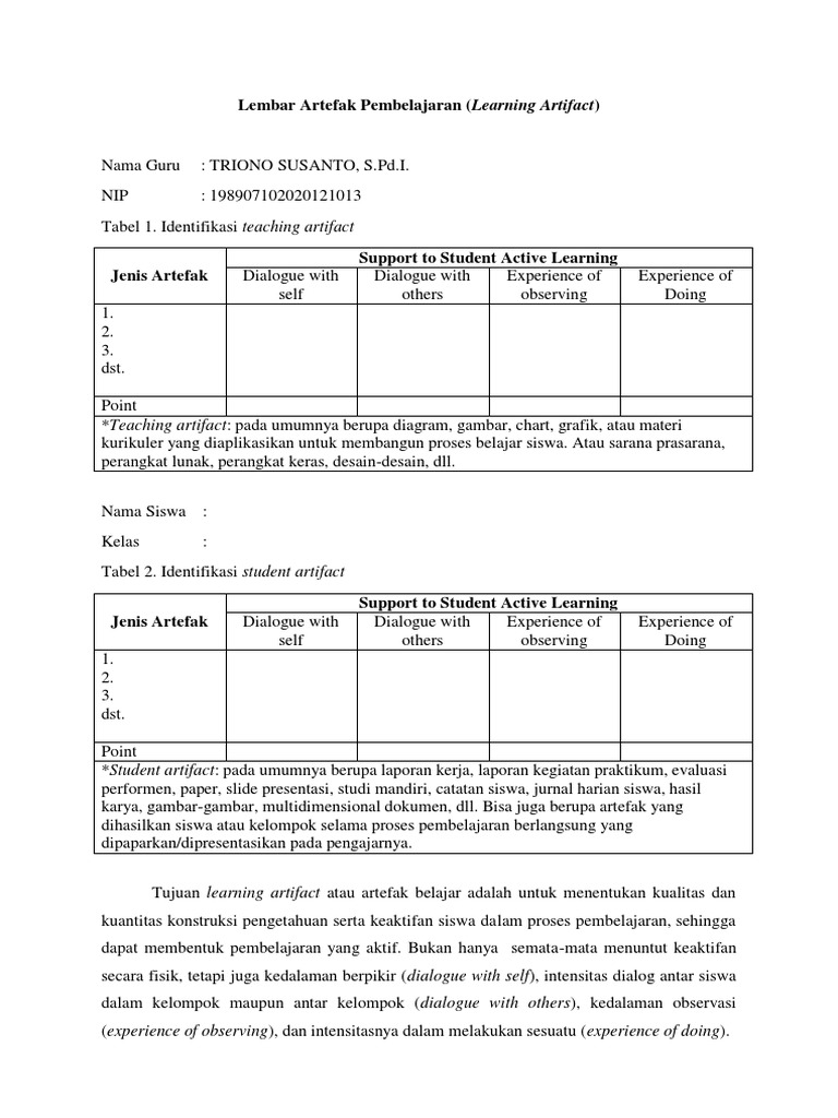 Lembar Artefak Pembelajaran | PDF