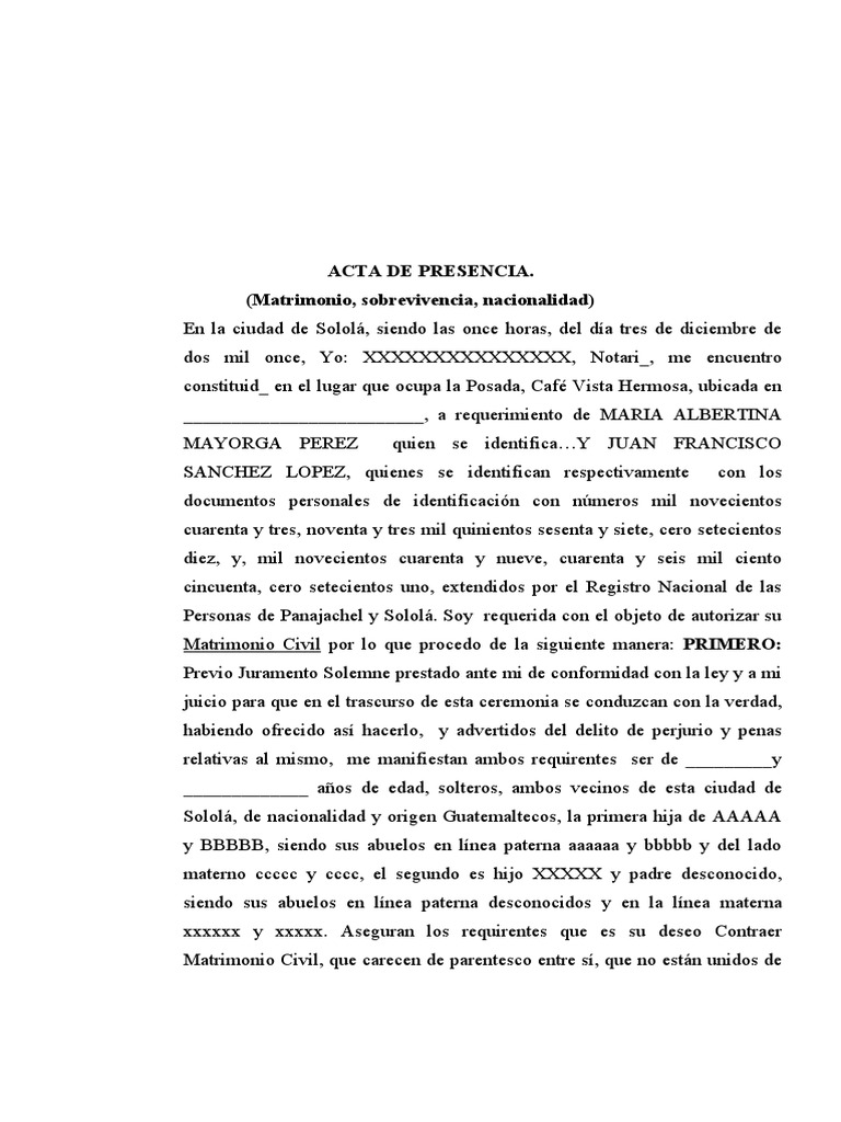 Actas Notariales. | PDF | Matrimonio | Guatemala