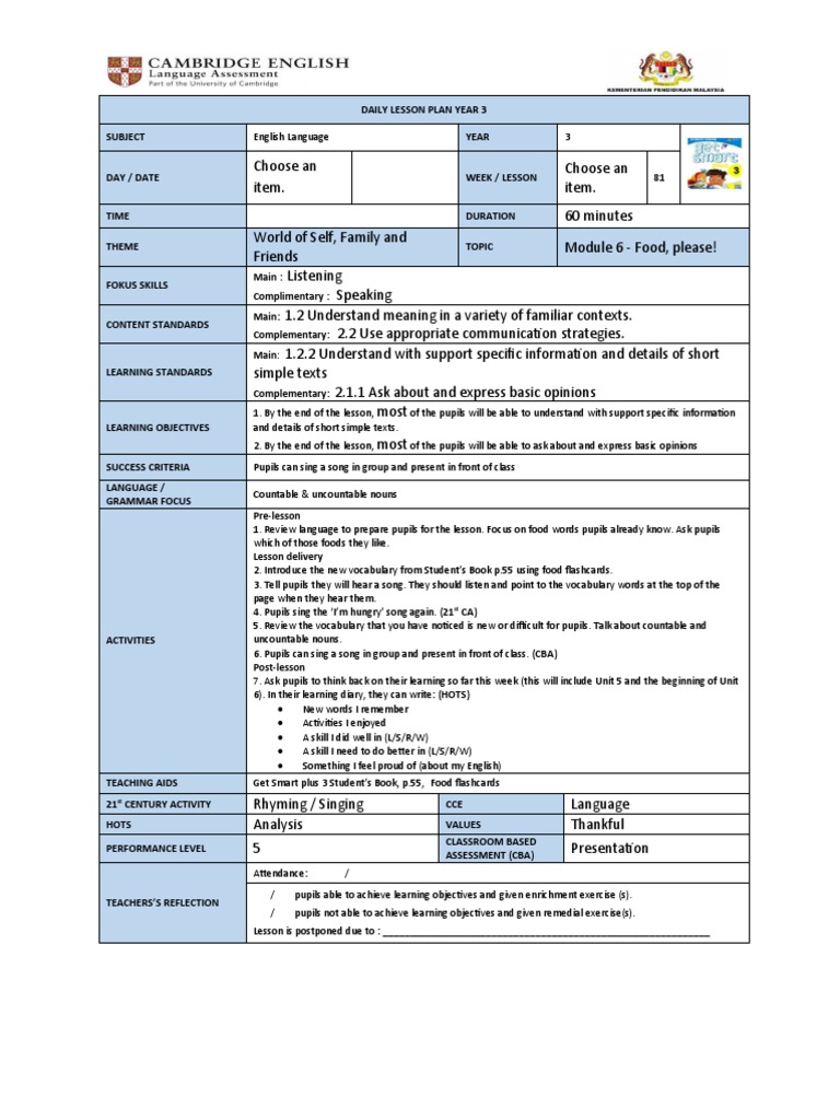 RPH Bi Year 3 Module 6 (LP81-L96) | PDF | Lesson Plan | Teachers