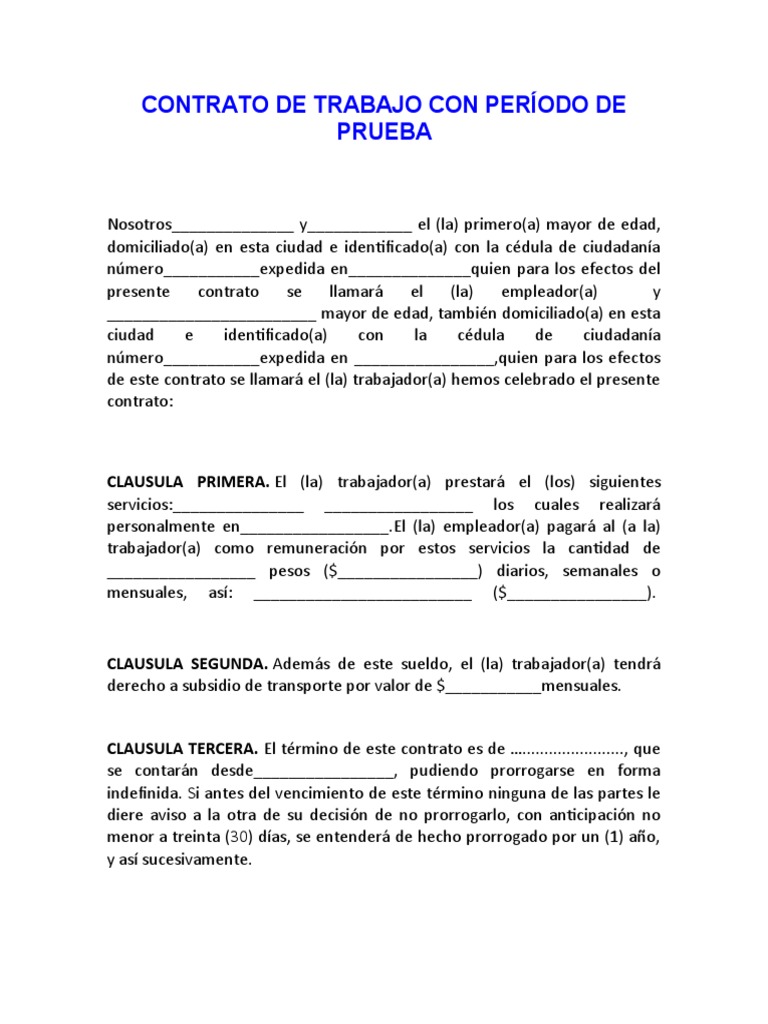 Contrato de Trabajo Con Período de Prueba | PDF | Salario | Economias
