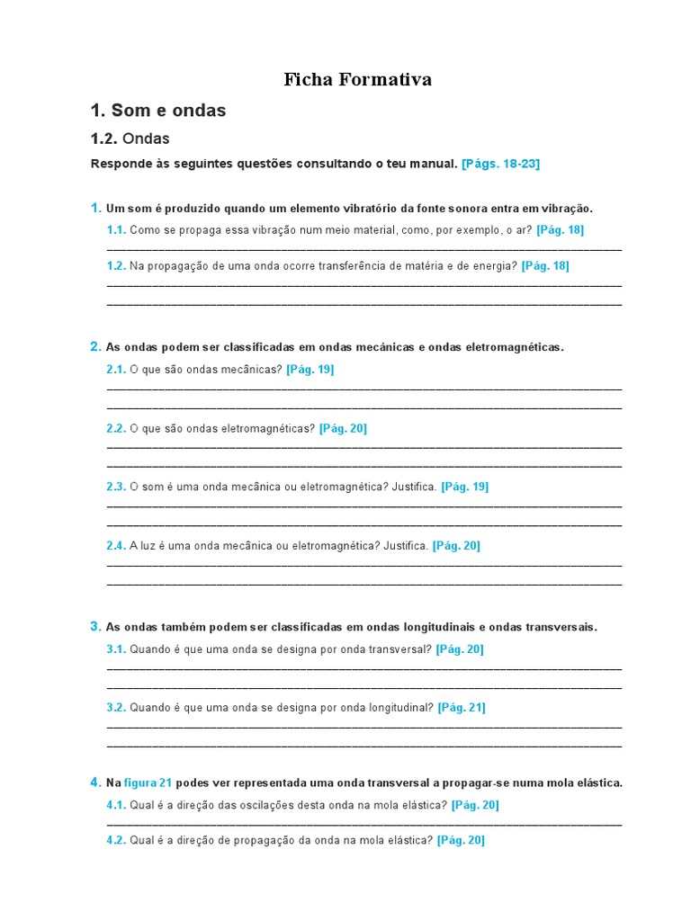 FQ - 01 - Ficha Formativa | PDF | Ondas | Som