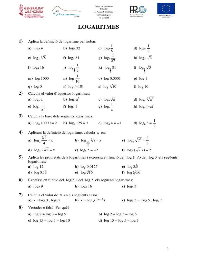 Exercicis Logaritmes | PDF