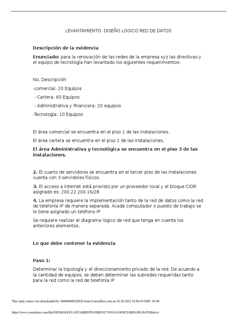 Levantamiento Dise o Logico Red de Datos | PDF | Dirección IP | Ingeniería Informática