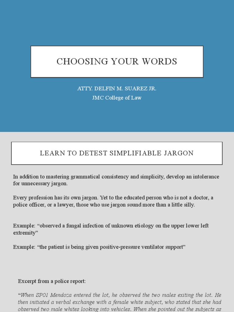 Choosing Your Words (Legal Writing) | PDF | Witness | Burden Of Proof (Law)