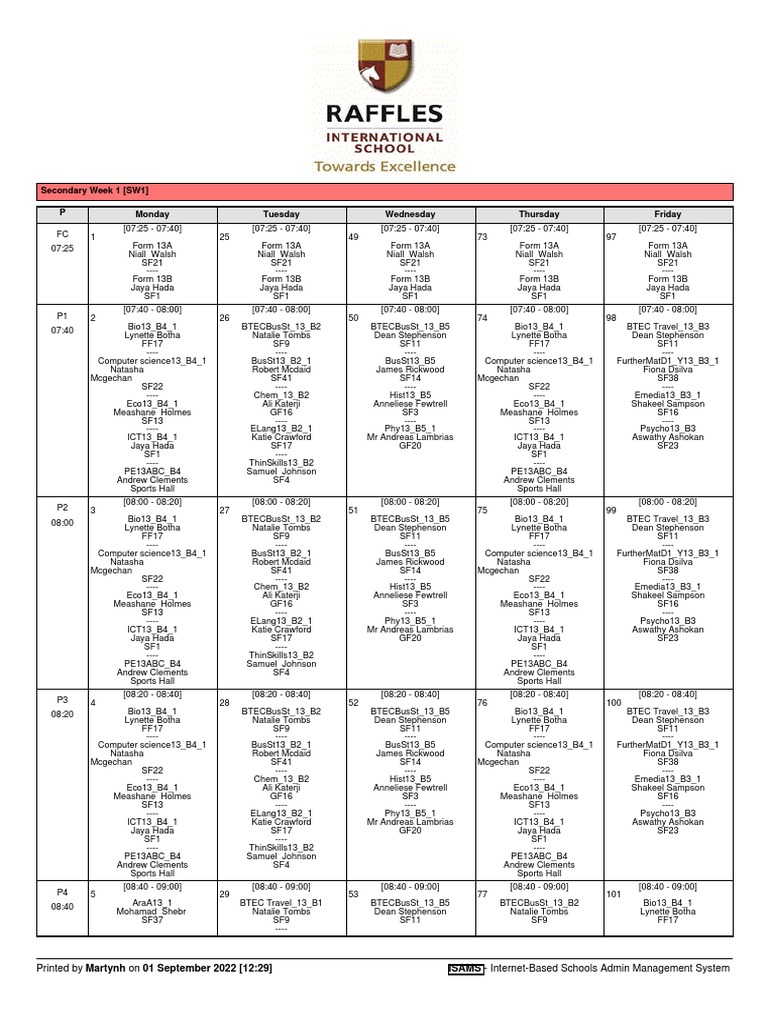 Year 13 Timetable | PDF