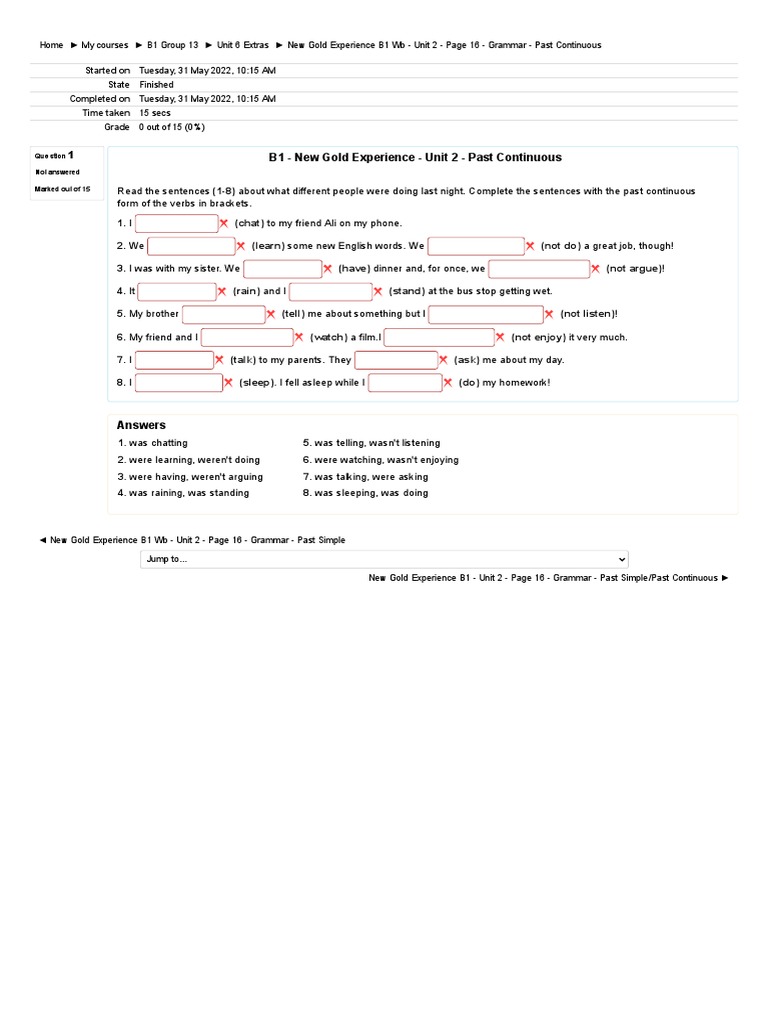 New Gold Experience B1 WB - Unit 2 - Page 16 - Grammar - Past Continuous | PDF