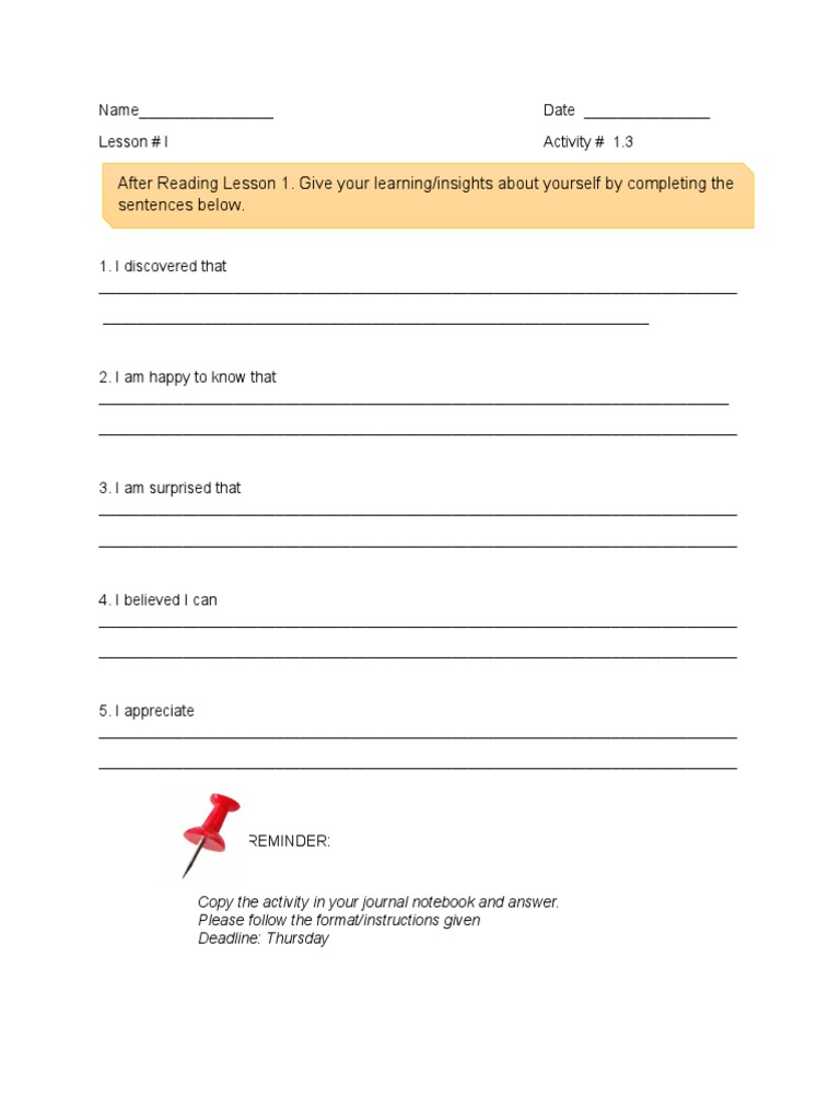 Reflection Activity for Lesson 1 | PDF | Career & Growth | Language ...