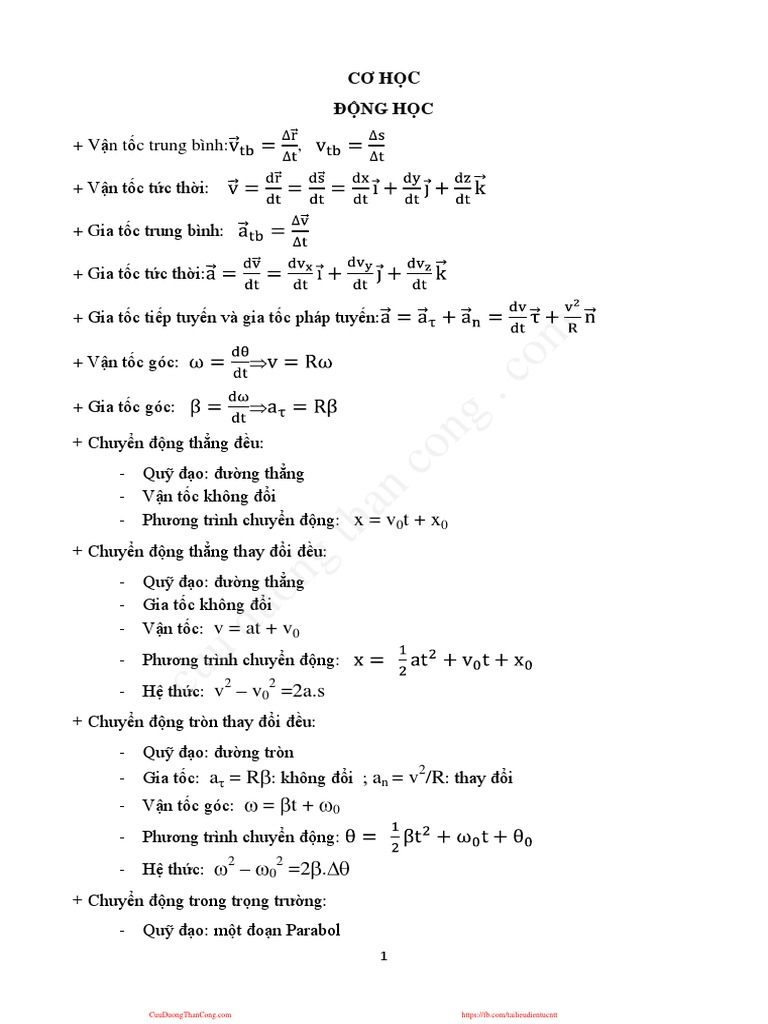 Vat-Ly-Dai-Cuong-1 - Co-Hoc-Tom-Tat (1) - (Cuuduongthancong - Com) | PDF