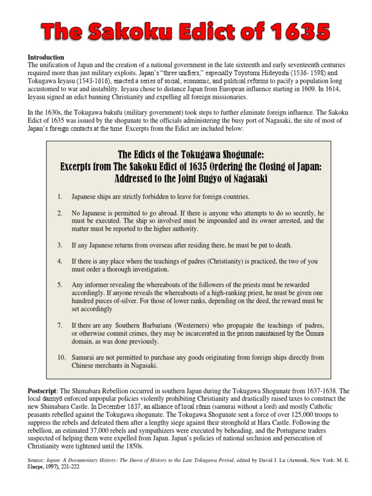 08 - Tokugawa Edict of 1635 | PDF | Japan | Feudal Japan