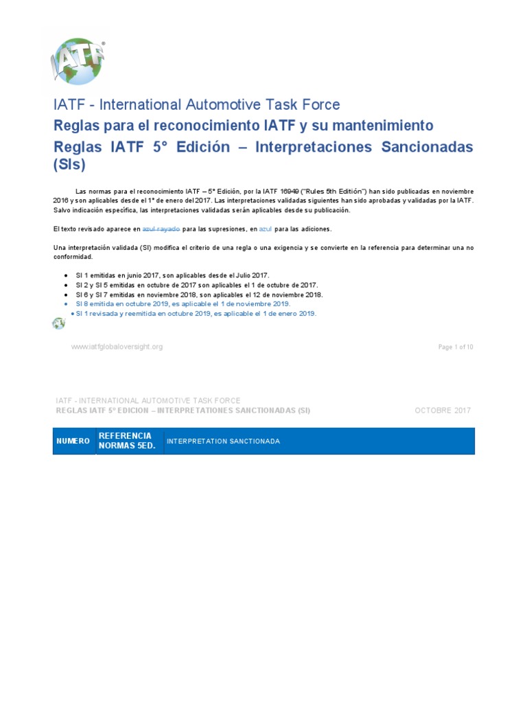 IATF-Rules5th - SI8 - Octubre2019 - SP 2 | PDF | Auditoría | Contralor