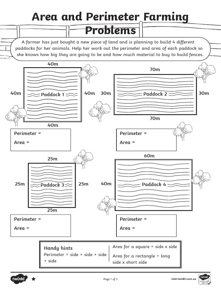 Area and Perimeter Farming Problems | PDF | Elementary Geometry ...