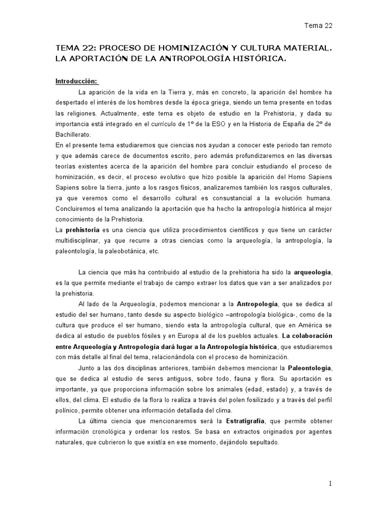 TEMA 22. Proceso de Hominización | PDF | Homo | Evolución humana