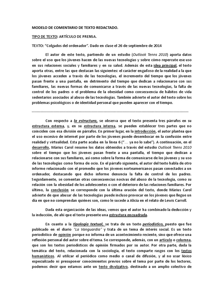 Modelo de Comentario de Texto Redactado | PDF | Oración (Lingüística) | Sintaxis
